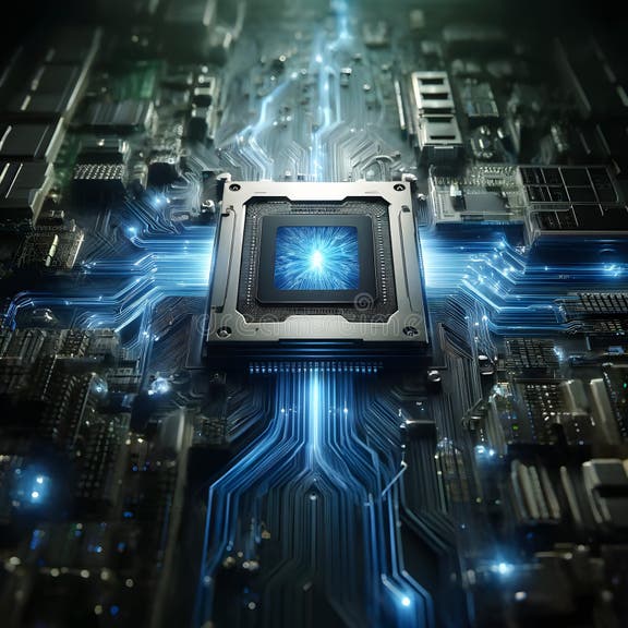 High-Tech Processor Core Powering Up on Advanced Computer Motherboard ...