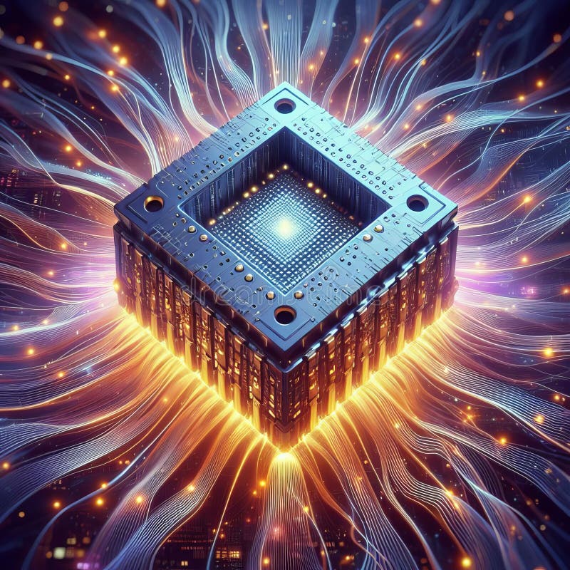 High-Tech Processor with Energy Waves Stock Image - Image of core ...