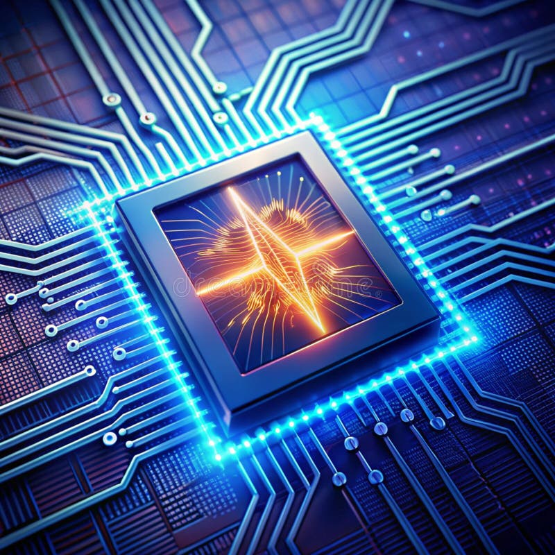 High-tech Processor with Glowing Symbol Stock Image - Image of future ...