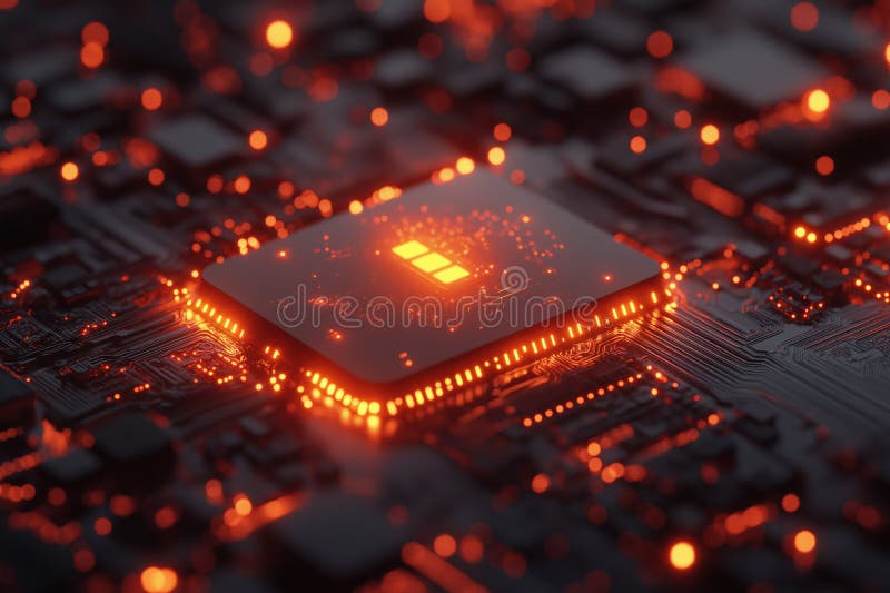 High-tech Processor Surrounded by Glowing Circuit Board Components at ...