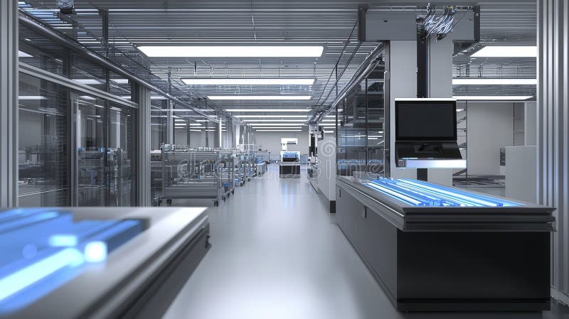 High-Tech Production Facility with Modern Equipment Stock Illustration ...