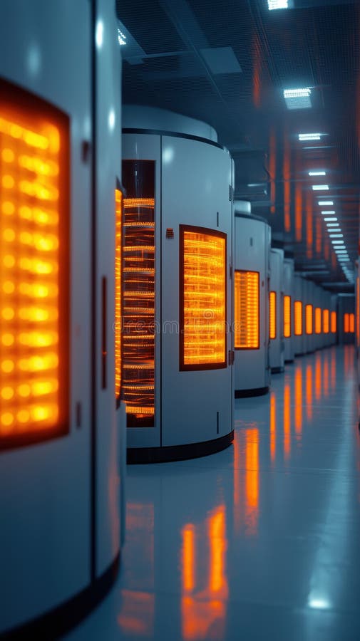 High Tech Quantum Research Facility with Glowing Orange Lights Stock ...