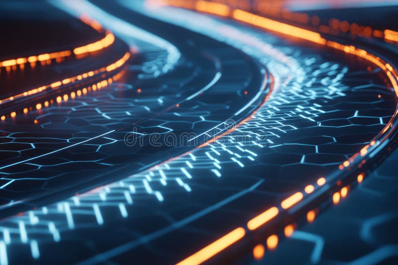 A High-tech Racing Circuit Constructed from Glowing Hexagonal Tiles ...