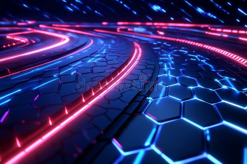 A High-tech Racing Circuit Constructed from Glowing Hexagonal Tiles ...