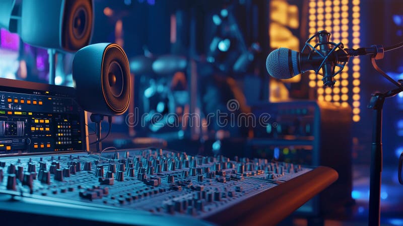 Ultra-realistic View of a Radio Host Recording a Live Show in a High ...