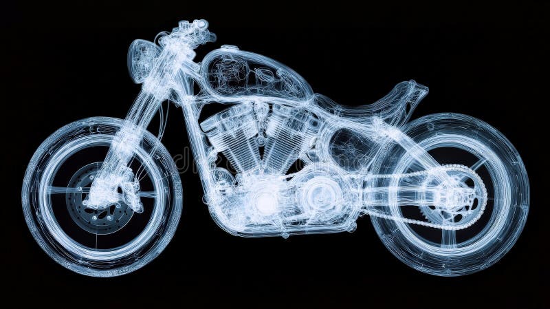 Digital X-ray Scan of a Motorcycle Engine and Frame Stock Illustration ...