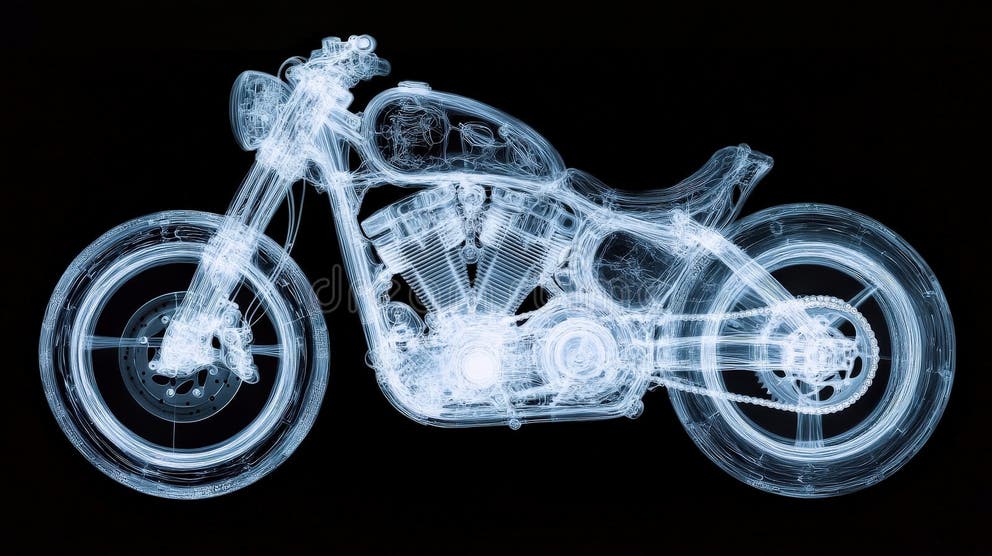 Digital X-ray Scan of a Motorcycle Engine and Frame Stock Illustration ...
