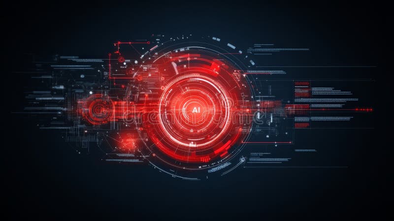 High Tech Red Holographic Interface Featuring a Glowing Circular Core ...