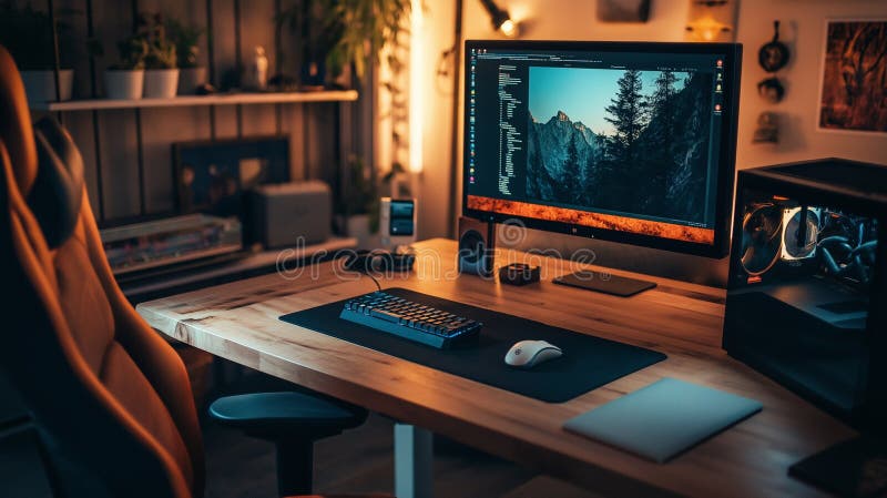 High-tech Remote Workspace Setup with Multiple Monitors, Ambient ...