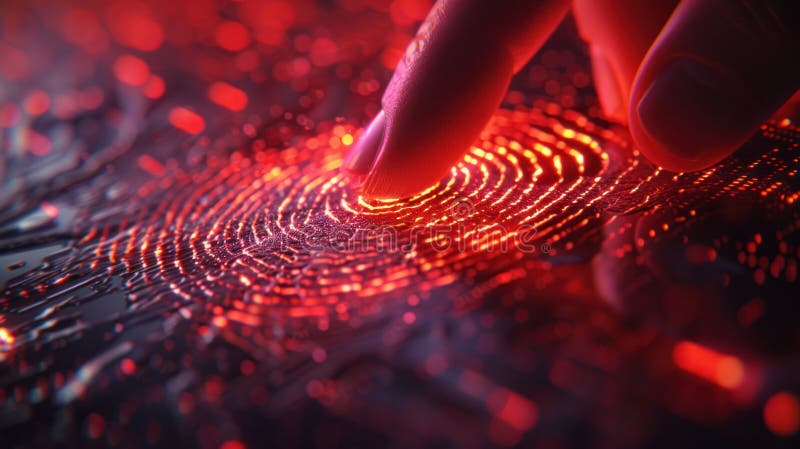 High-tech Representation of a Fingerprint Scanning Process with Red ...
