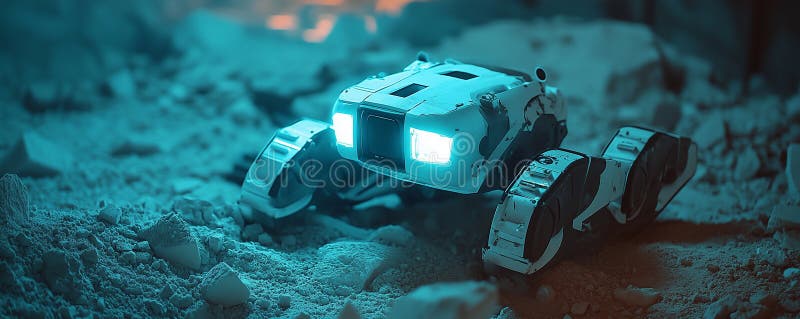 High-tech Rescue Robot Navigating through Rubble with Glowing Joints in ...