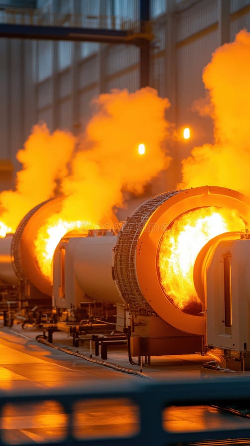 High Tech Research Facility with Powerful Engines Emitting Flames and ...