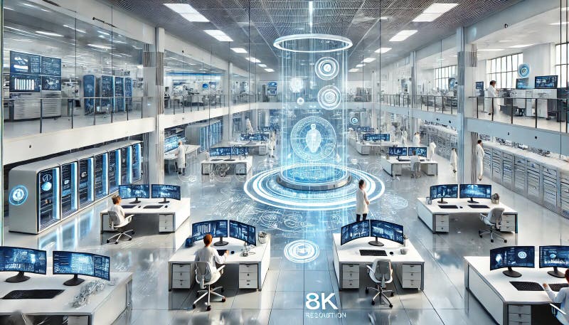 Futuristic Laboratory with Holographic Display and Advanced Research ...