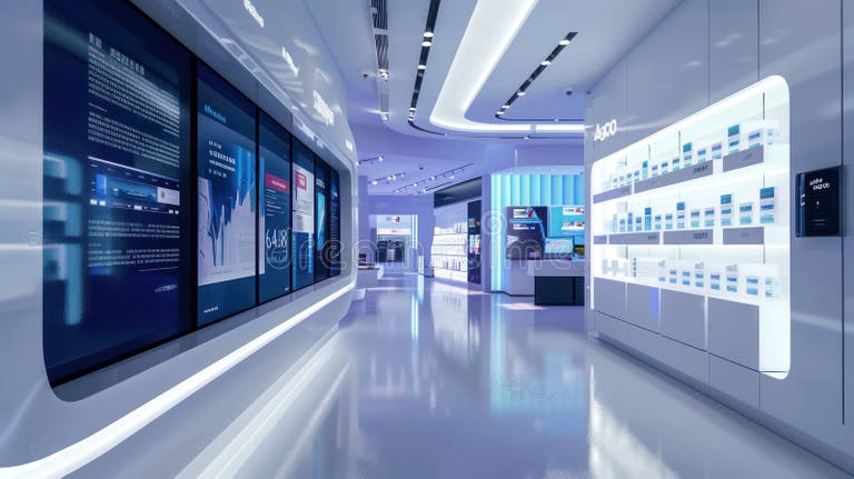 A High-tech Retail Display with Interactive Screens Stock Illustration ...