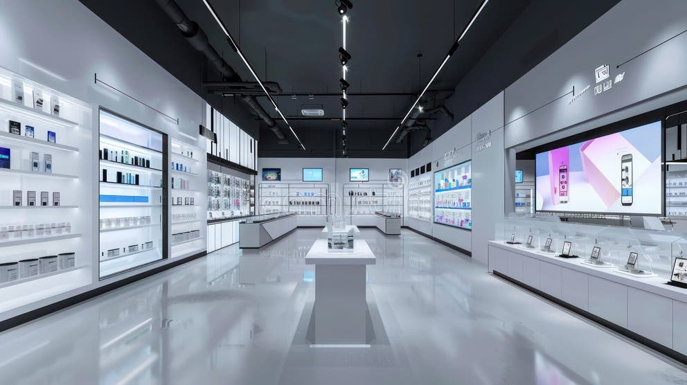 A High-tech Retail Display with Interactive Screens Stock Illustration ...