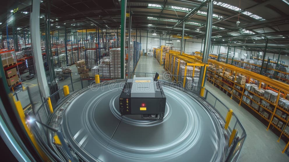 High-Tech RFID Scanner Processing Items in Modern Warehouse Environment ...