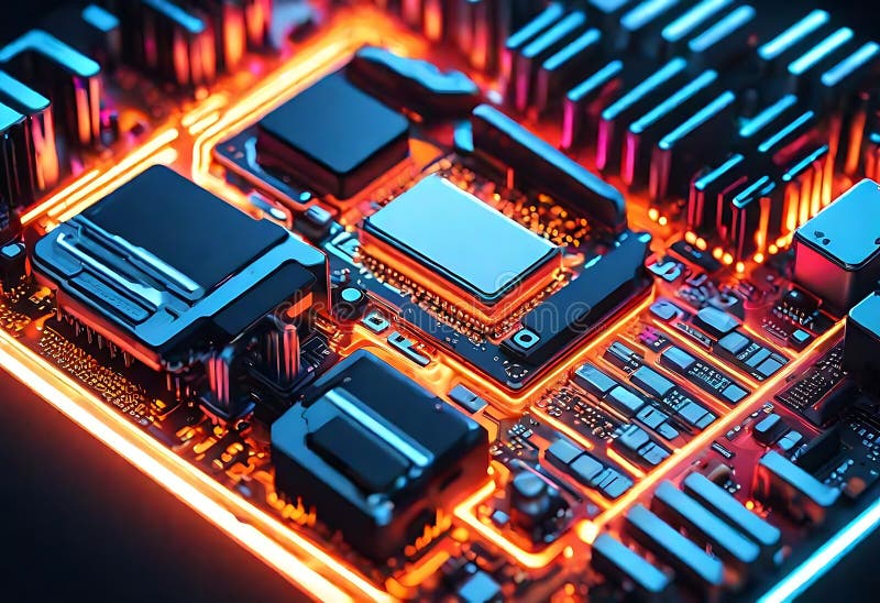 High Tech Rgb Glowing Neon Motherboard of Cpu Depicting Technology and ...