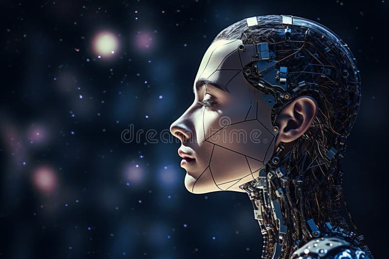 High-tech Robot Against the Background of the Starry Sky Stock Photo ...