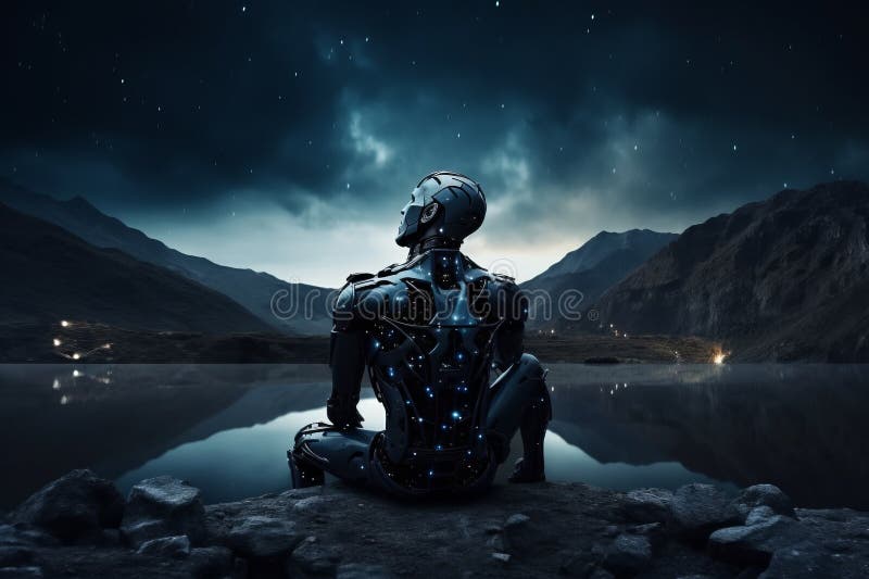 High-tech Robot Against the Background of the Starry Sky Stock ...