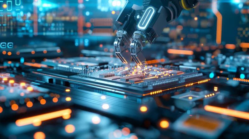 High-Tech Robot Arm Assembling Intricate Circuit Board Stock Image ...