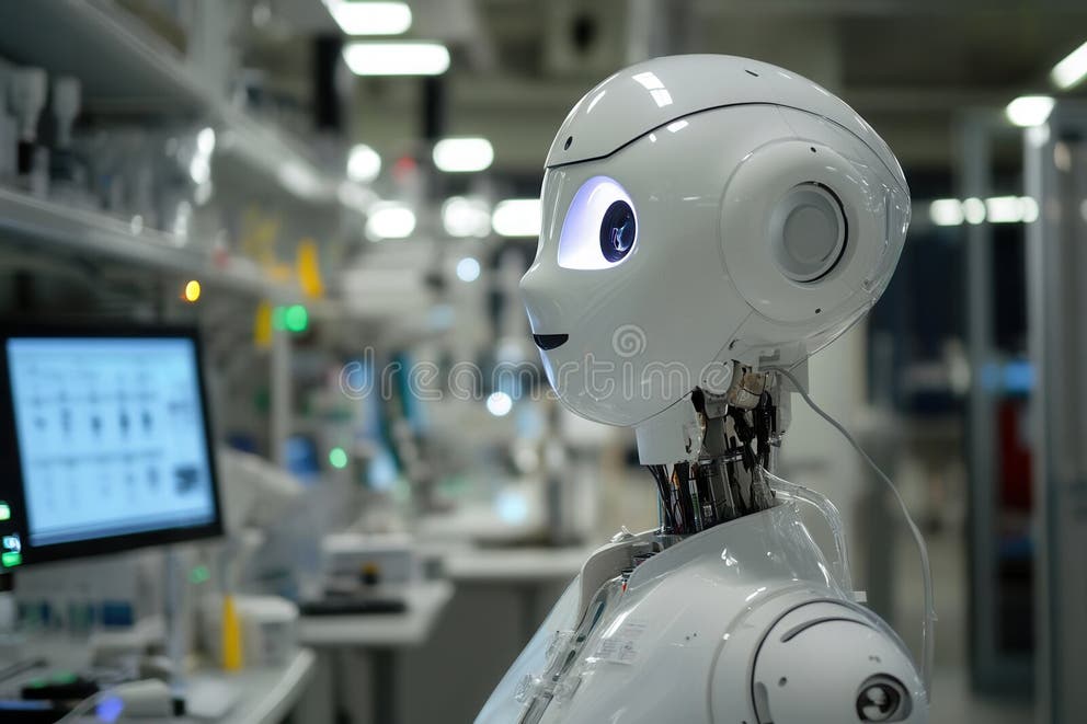 High-tech Robot with Blinking Lights in a Modern Laboratory Engaging ...