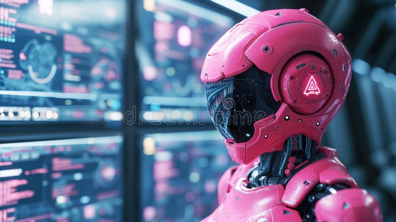 Robotic Entity in Pink Armor with Control Panel Background Stock ...