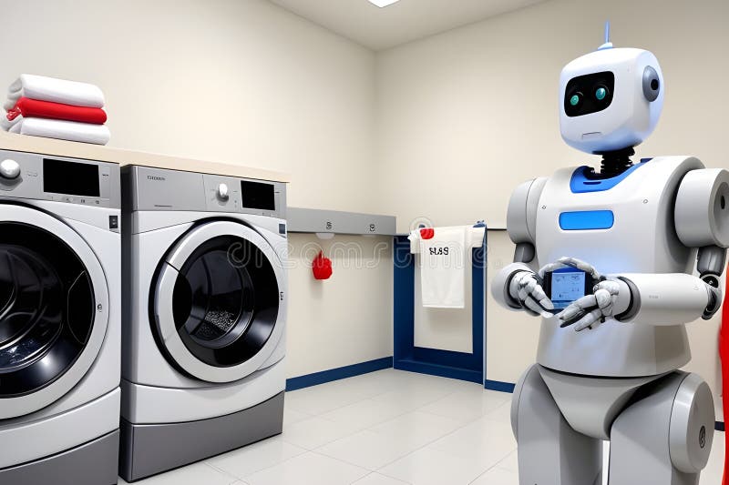 Modern Robot Assisting with Laundry Tasks Generative AI Illustration ...