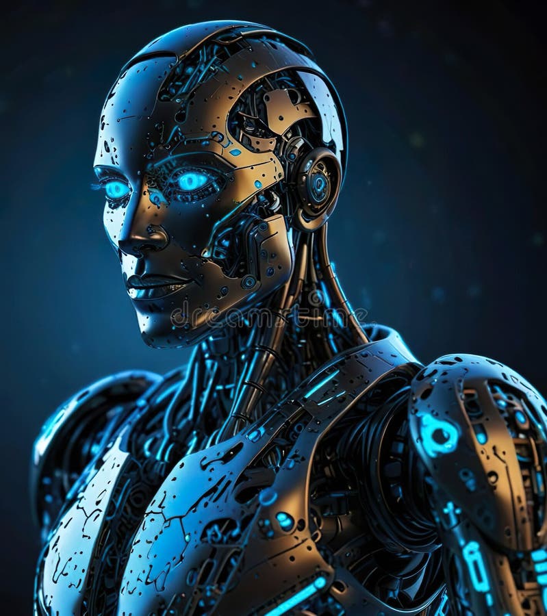 A High-tech Robot with Luminous Blue Eyes Stock Illustration ...
