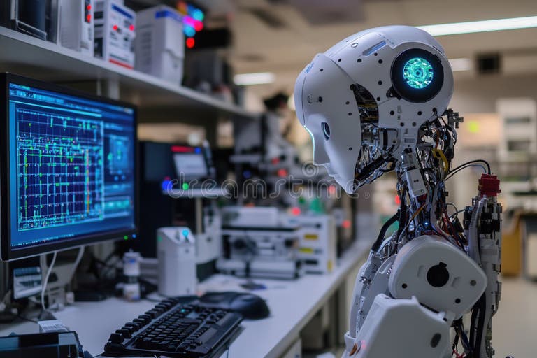 High-tech Robot Operating Amidst Advanced Laboratory Equipment and ...