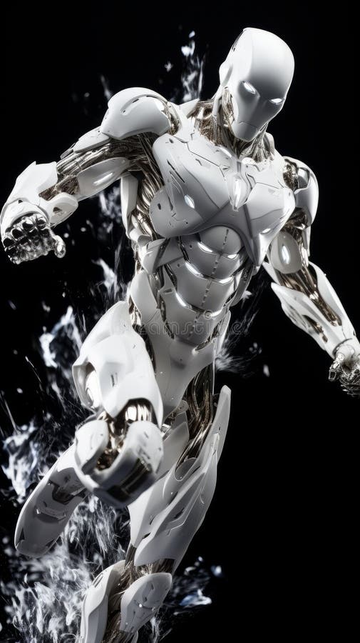 High-tech Robot with Silver Energy Splash in the Form of Lightning, AI ...