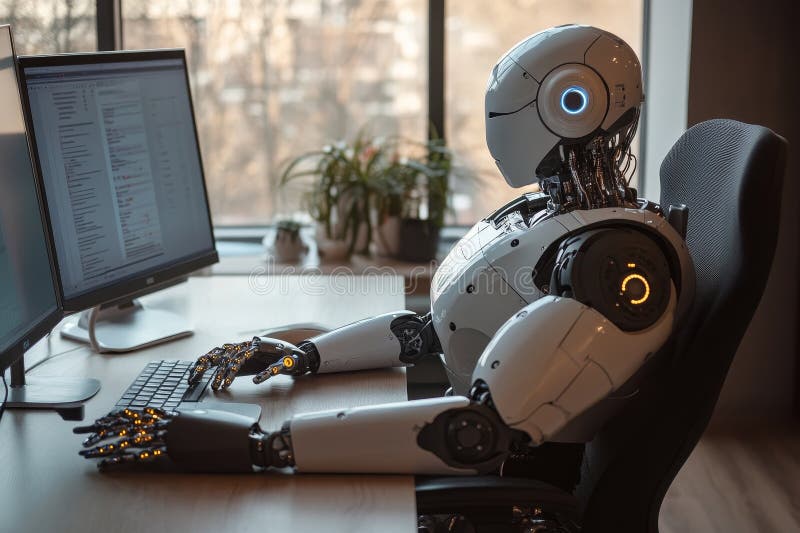 High-tech Robot Standing in Office, Showcasing Futuristic Design ...