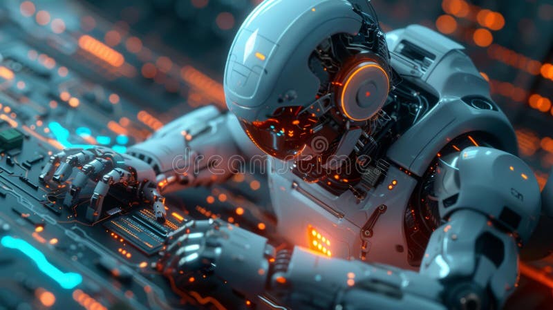 High-tech Robot Working on Circuit Board - Generative Ai Stock ...