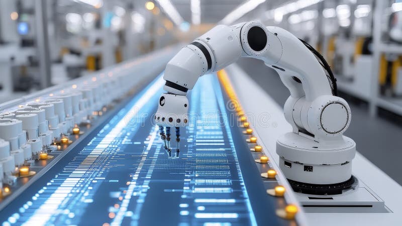 High-Tech Robotic Arm Assembling Circuitry Stock Illustration ...