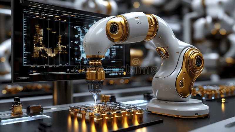 High-tech Robotic Arm Assembling Complex Components Stock Illustration ...