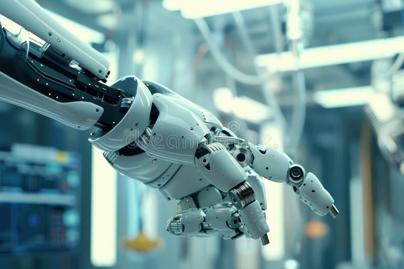 High-Tech Robotic Arm Assembling Industrial Component in Modern ...