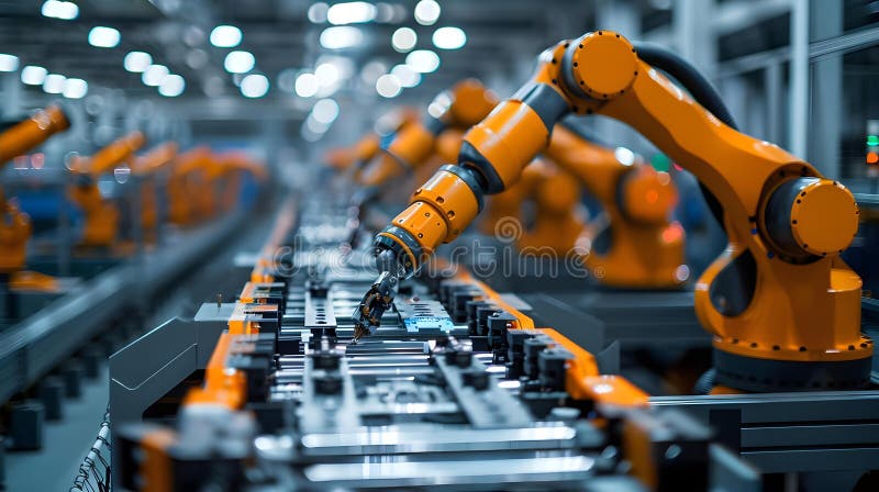 High-Tech Robotic Arm in Automated Production Line. Concept Robotics ...