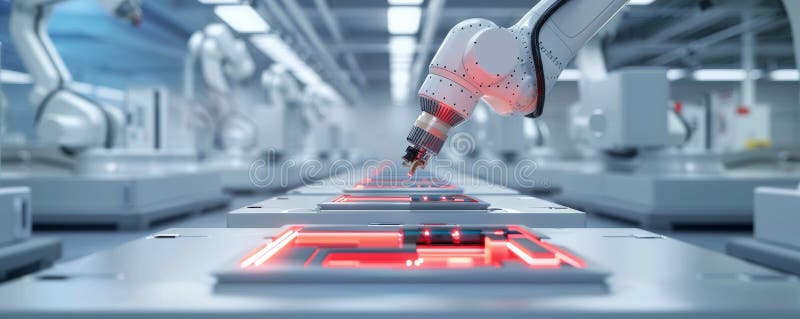 Robotic Arm Working in a High-tech Industrial Assembly Line with ...