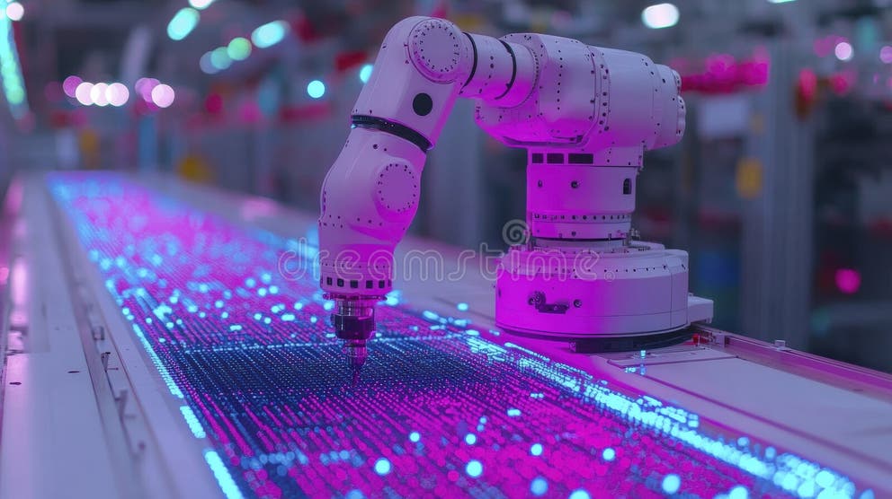 High-tech Robotic Arm Integrates Digital Patterns on Line Stock ...