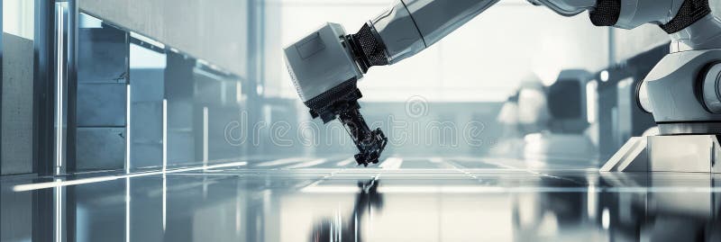 High-tech Robotic Arm Operating on Factory Floor Stock Illustration ...