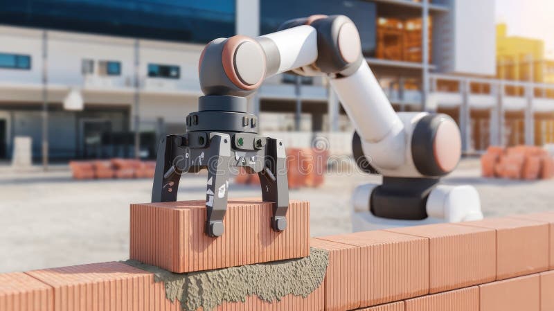 High-tech Robotic Arm Placing Bricks on a Construction Site during ...