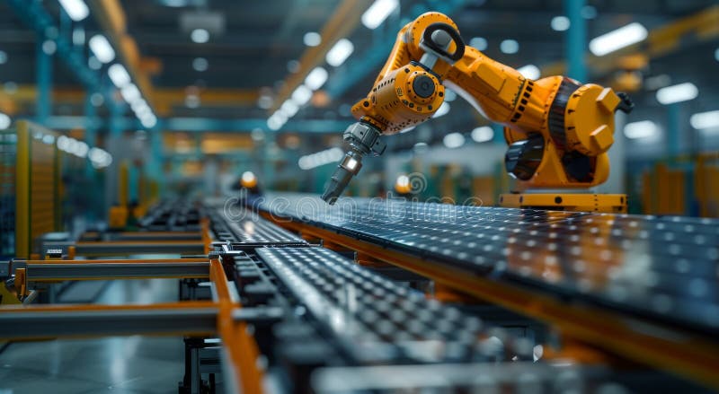 Robotic Arm Assembling Solar Panels in Modern Factory Setting ...