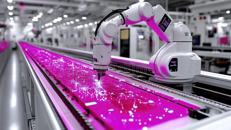 High-tech Robotic Arm in Vibrant Tech Environment Stock Illustration ...