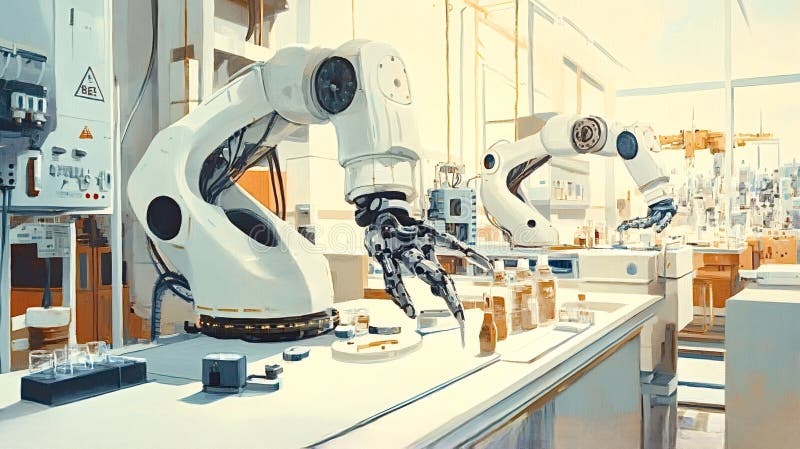 Advanced Robotic Arms Operating in Modern Laboratory Stock Photo ...
