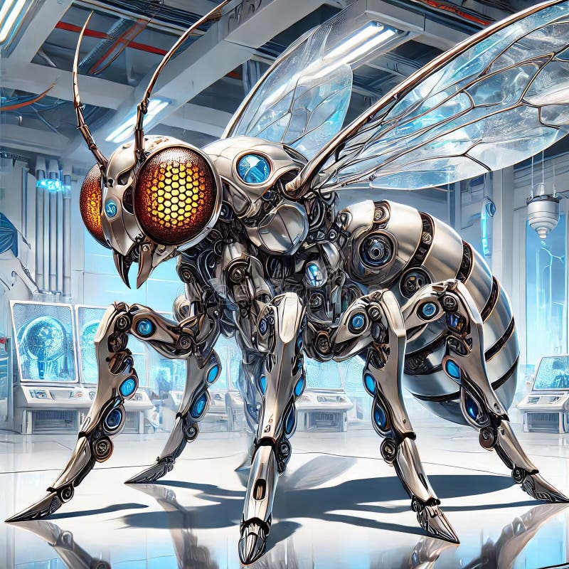 High-Tech Insectoid Robot with Transparent Wings Stock Illustration ...