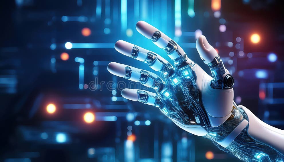 High Tech Robotic Hand with Glowing Circuits and Cybernetic Fingers ...