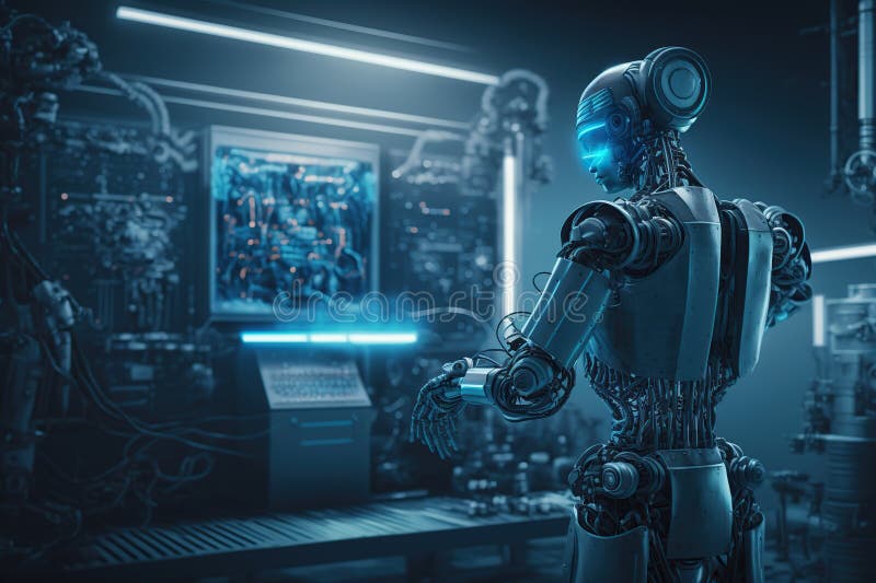 Robots and High Technology Made with Generative AI Stock Illustration ...