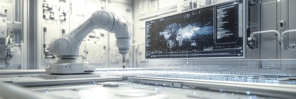 High-tech Robotic System with Digital World Map Overlay Stock ...