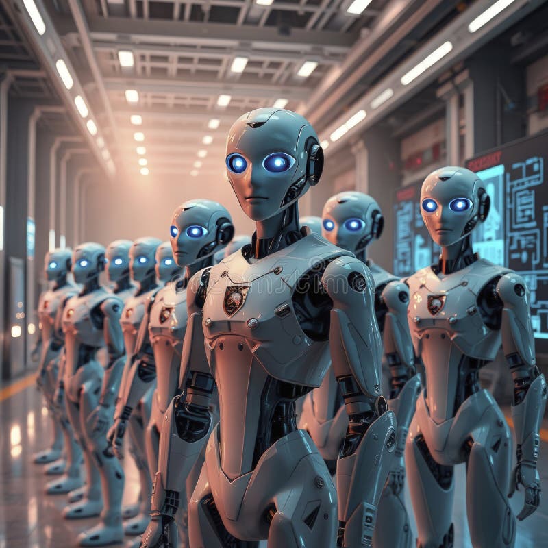 High Tech Robotic Systems in Assembly Line Stock Illustration ...