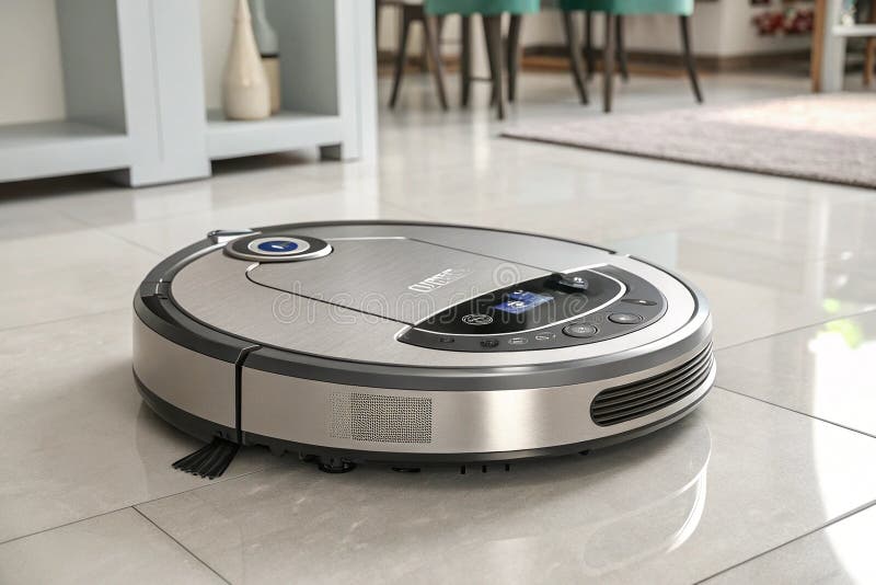 High-tech Robotic Vacuum Cleaner with Sensors Stock Illustration - Illustration of household ...