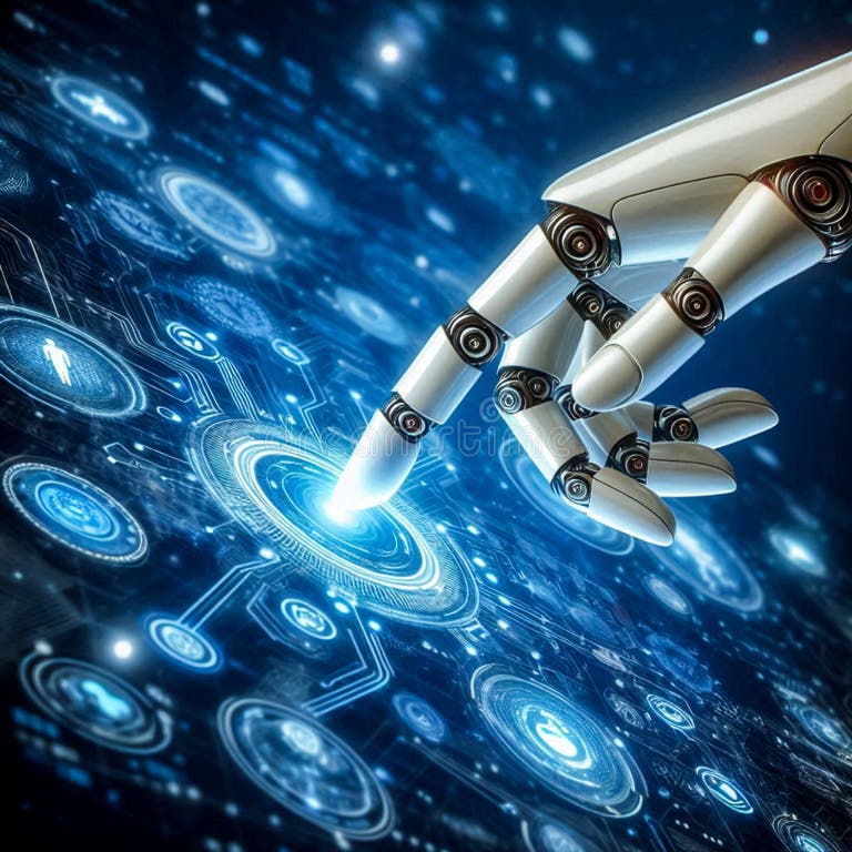 High-Tech Robotics Interacting with Digital World Stock Photo - Image ...